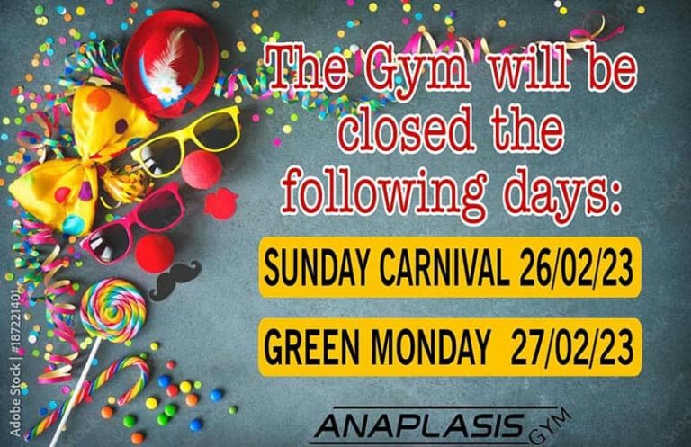 Carnival & Green Monday 2023 - Anaplasis Gym Fitness Center Limassol Cyprus